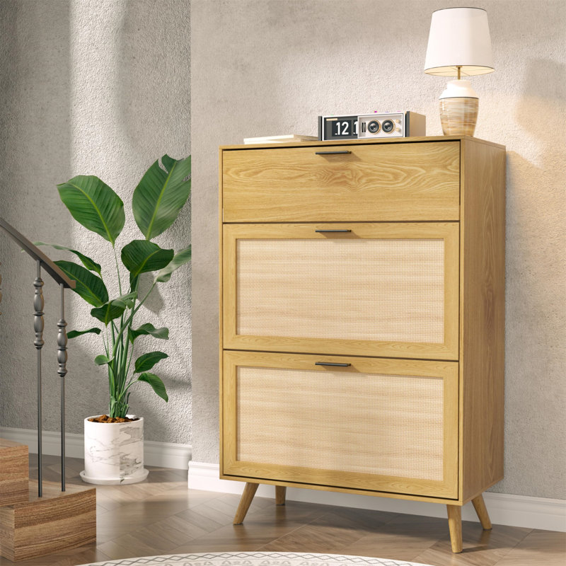 Corrigan Studio Rattan Shoe Storage Cabinet Freestanding Shoe Rack Cabinet Wayfair